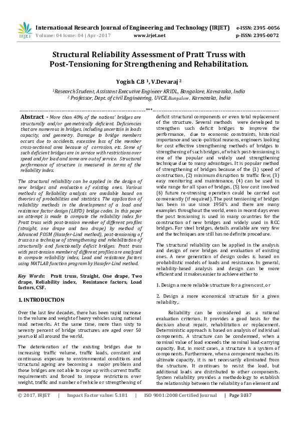(PDF) Structural Reliability Assessment of Pratt Truss with Post-Tensioning for Strengthening ...