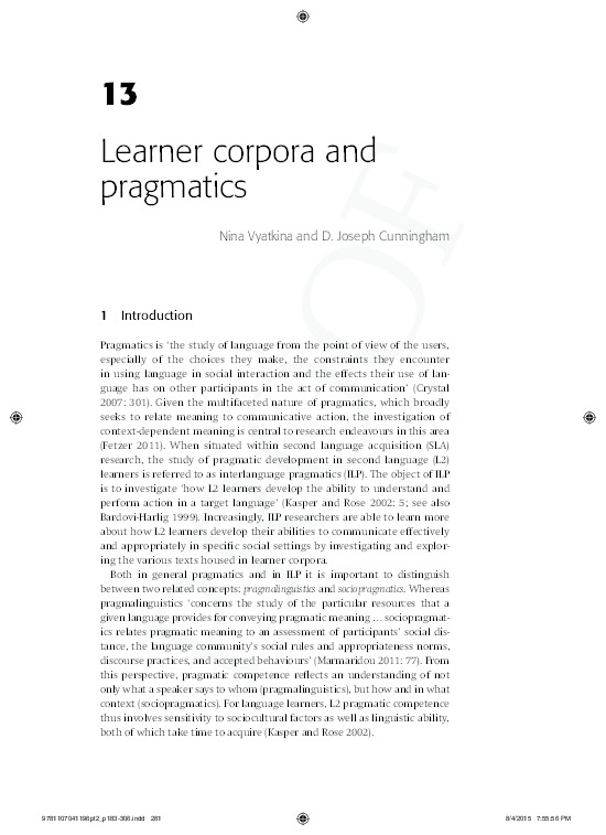 (PDF) Learner Corpora and Pragmatics