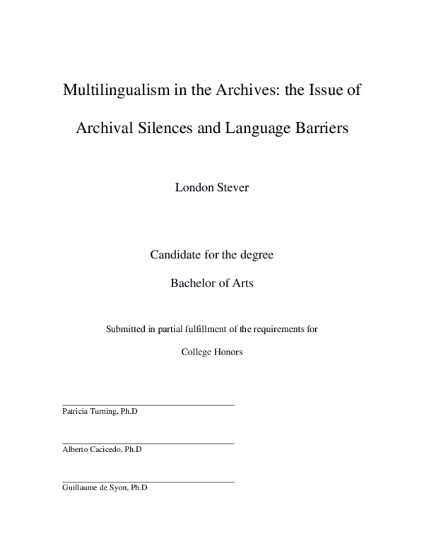(DOC) Multilingualism in the Archives: the Issue of Archival Silences ...