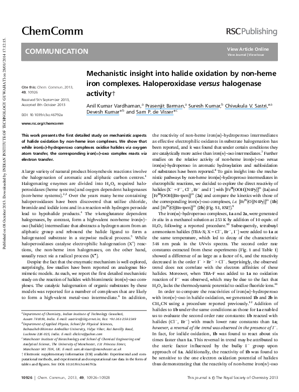 (PDF) Mechanistic insight into halide oxidation by non-heme iron ...