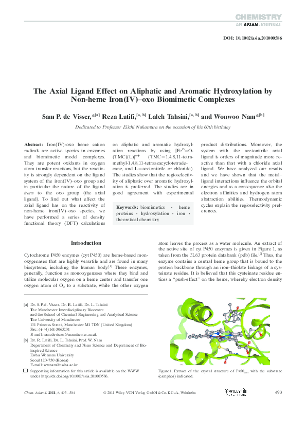 (PDF) The Axial Ligand Effect on Aliphatic and Aromatic Hydroxylation ...