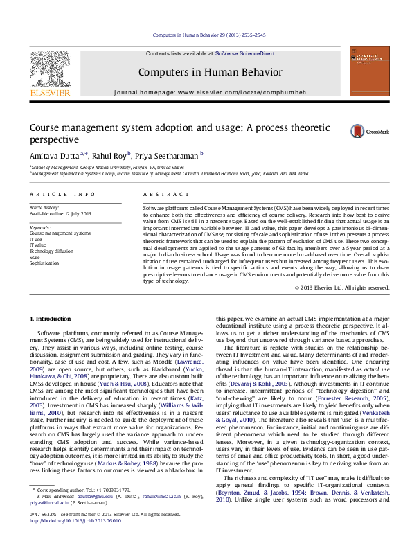 (PDF) Course management system adoption and usage: A process theoretic ...