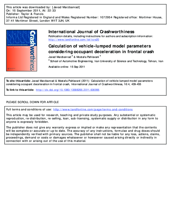 (PDF) International Journal of Crashworthiness Calculation of vehicle-lumped model parameters ...