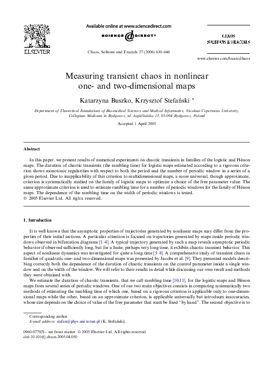 (PDF) Measuring transient chaos in nonlinear one- and two-dimensional maps