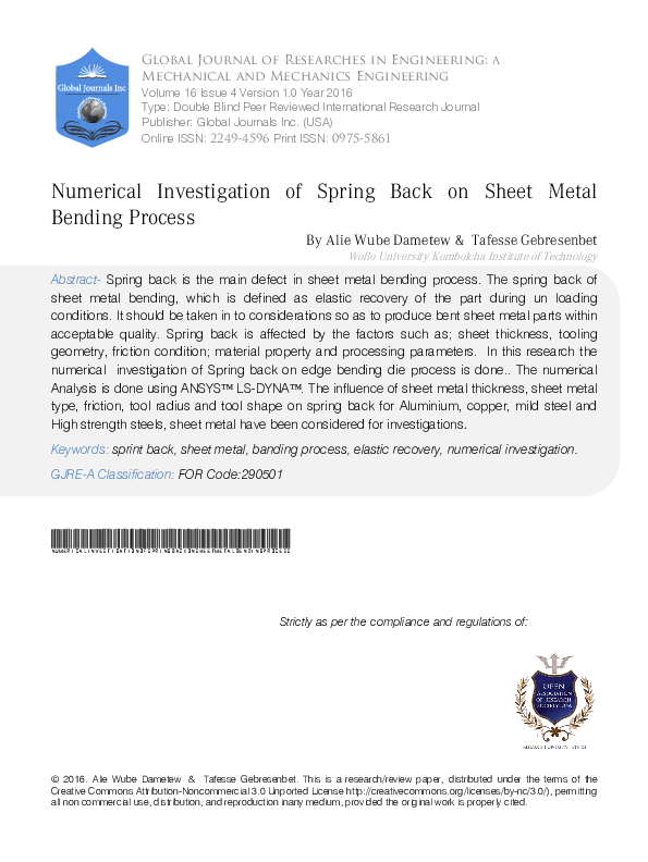 (PDF) Numerical Investigation of Spring Back on Sheet Metal Bending ...