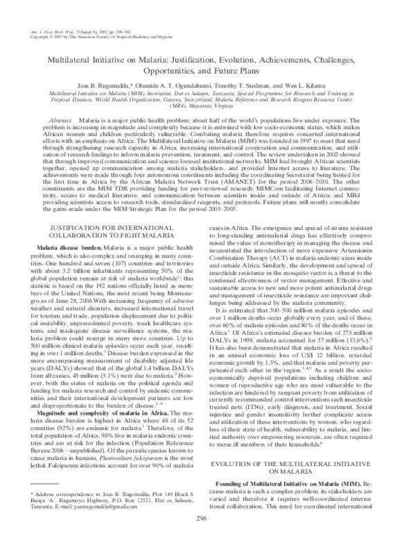 (PDF) Multilateral Initiative on Malaria: Justification, Evolution, Achievements, Challenges ...