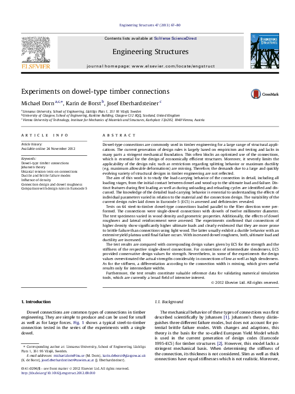 (PDF) Experiments on dowel-type timber connections