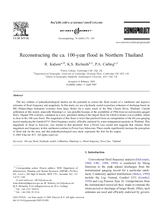 (PDF) Reconstructing the ca. 100-year flood in Northern Thailand