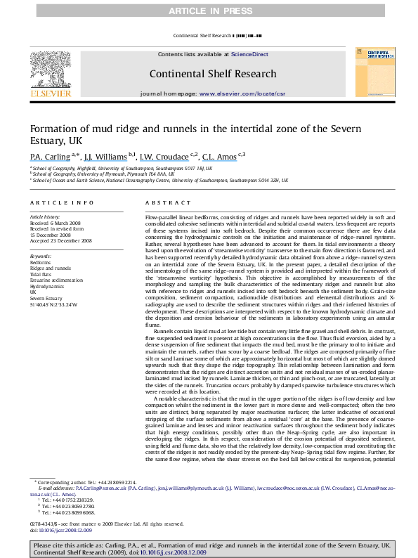 (PDF) Formation of mud ridge and runnels in the intertidal zone of the ...