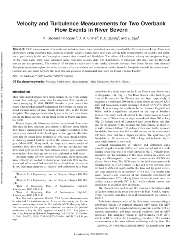 (PDF) Velocity and Turbulence Measurements for Two Overbank Flow Events ...
