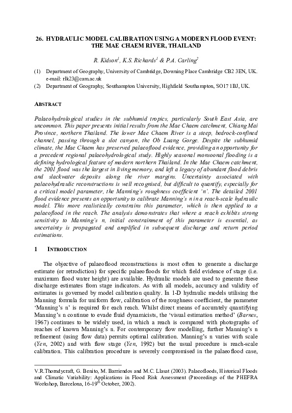 (PDF) 26. Hydraulic Model Calibration Using a Modern Flood Event: The ...
