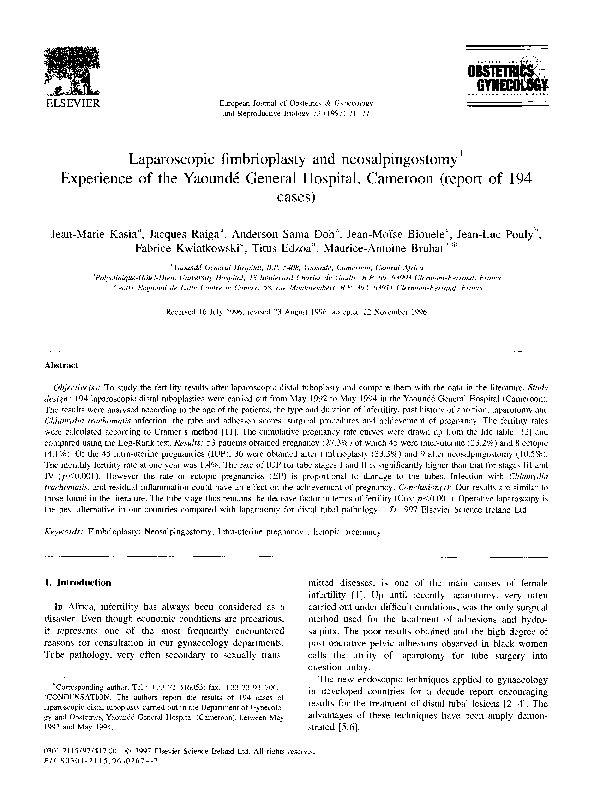 (PDF) Laparoscopic fimbrioplasty and neosalpingostomy. Experience of ...