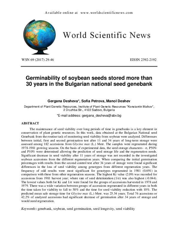 (PDF) Germinability of soybean seeds stored more than 30 years in the ...