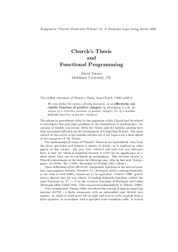 (PDF) Church's Thesis and Functional Programming