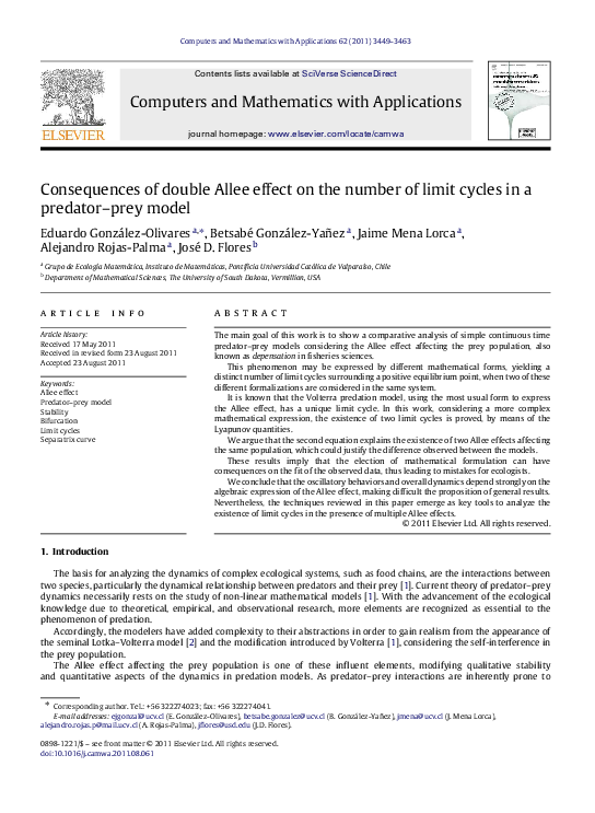 (PDF) Consequences of double Allee effect on the number of limit cycles in a predator–prey model