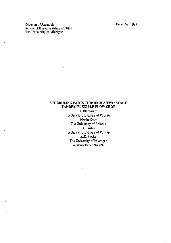 (PDF) Scheduling parts through a two-stage tandem flexible flow shop