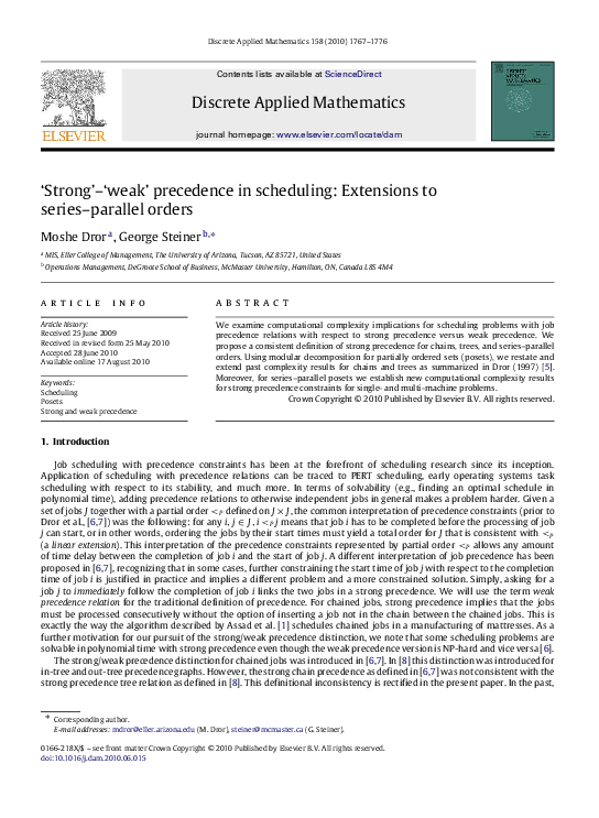 (PDF) ‘Strong’–‘weak’ precedence in scheduling: Extensions to series ...