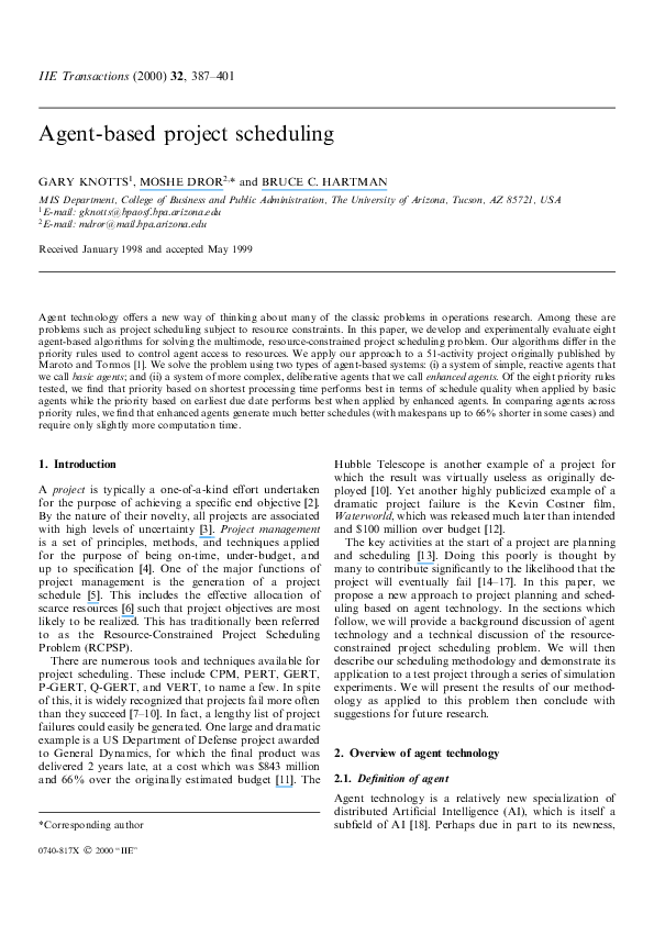 (PDF) Agent-based project scheduling