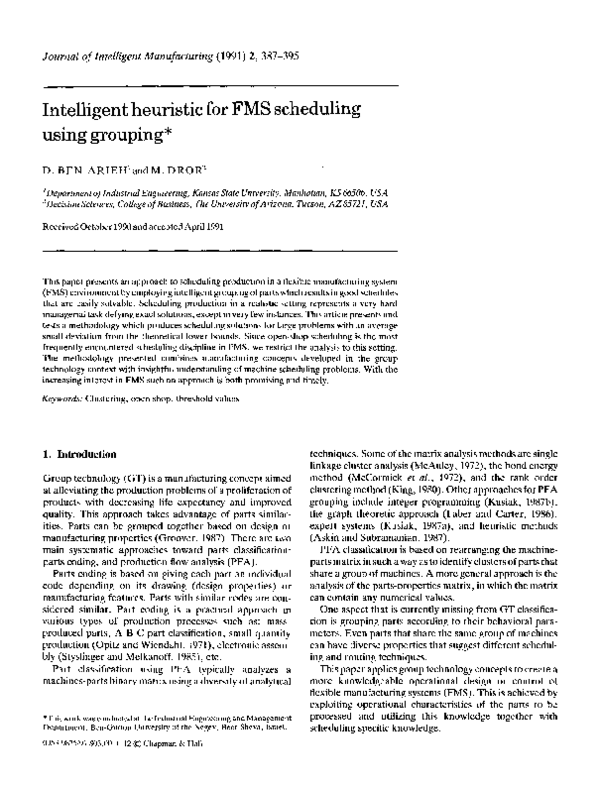 Pdf Intelligent Heuristic For Fms Scheduling Using Grouping