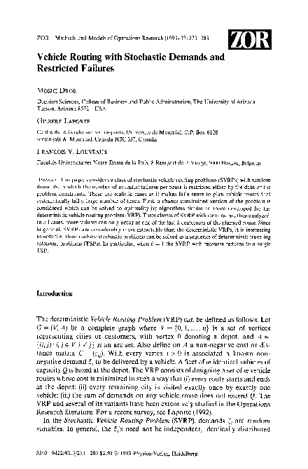 (PDF) Vehicle routing with stochastic demands and restricted failures
