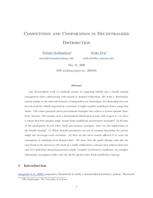 (PDF) Competition and Cooperation in Decentralized Distribution | Dr ...