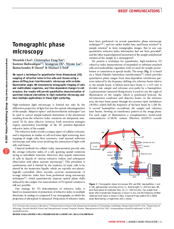 Pdf Tomographic Phase Microscopy