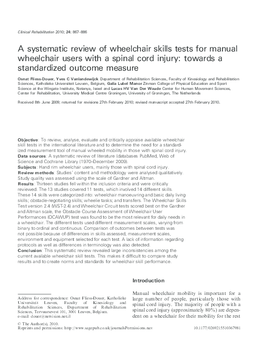 (PDF) A systematic review of wheelchair skills tests for manual ...