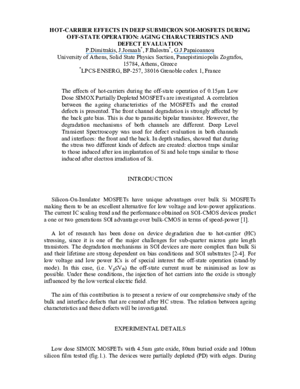 Pdf Hot Carrier Effects In Deep Submicron Soi Mosfets