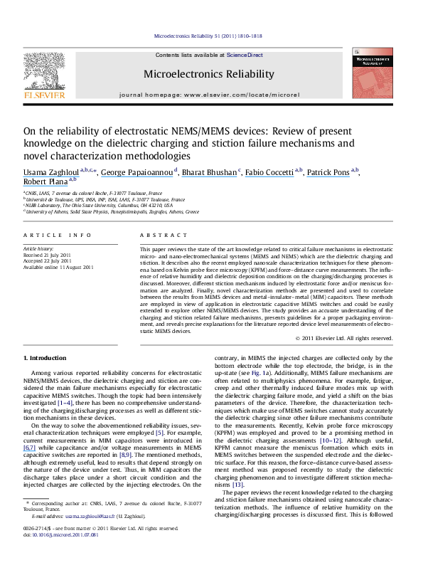 Pdf On The Reliability Of Electrostatic Nems Mems Devices Review Of Present Knowledge On The