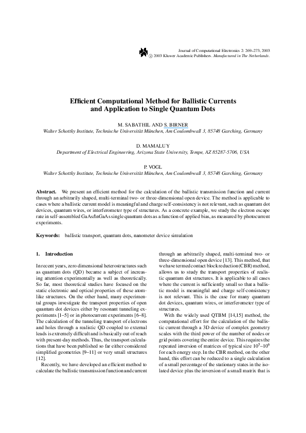 Pdf Efficient Computational Method For Ballistic Currents And