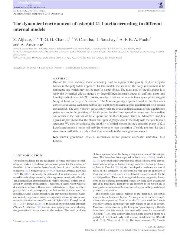 (PDF) The dynamical environment of asteroid 21 Lutetia according to ...