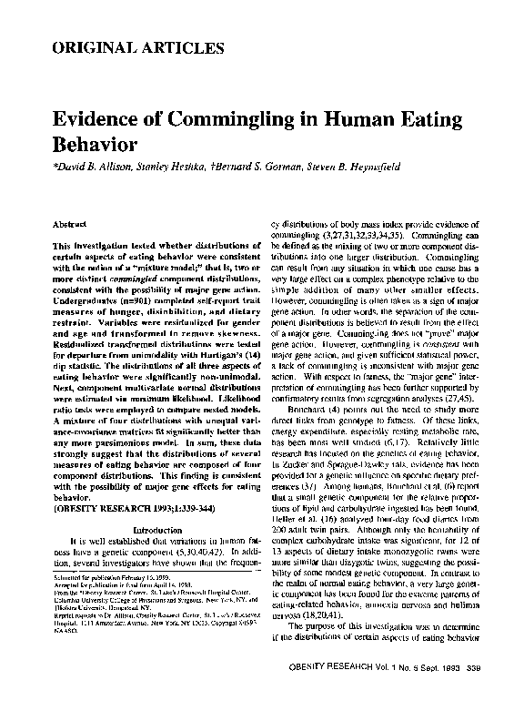 (PDF) Evidence of Commingling in Human Eating Behavior