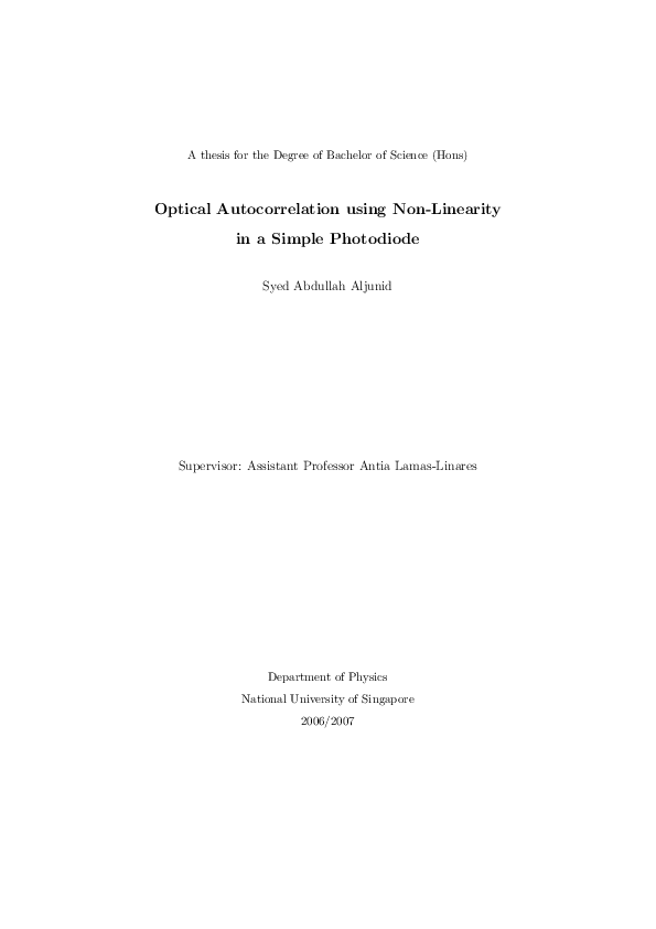 Pdf Optical Autocorrelation Using Non Linearity In A Simple Photodiode