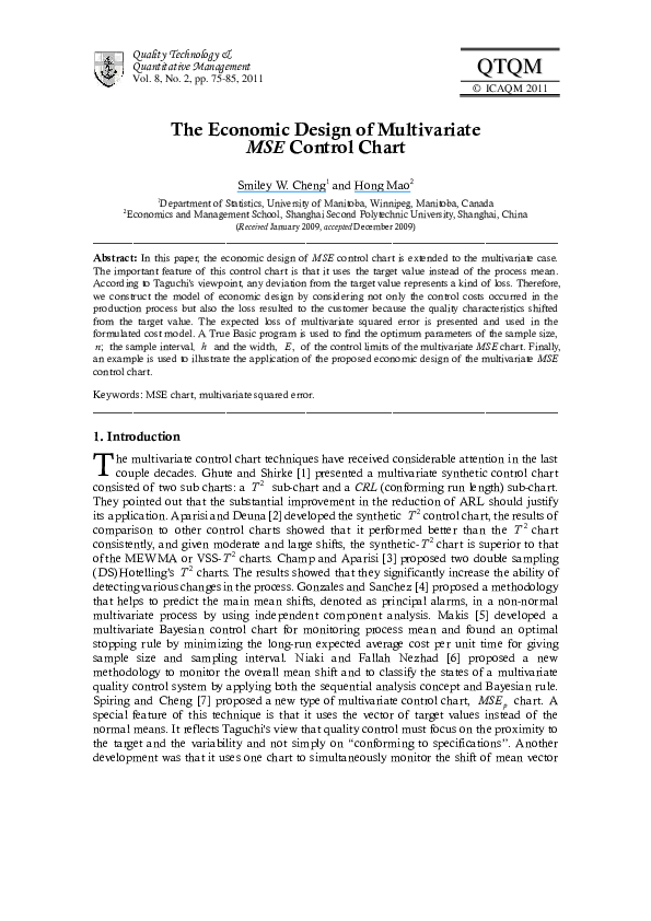 Pdf The Economic Design Of The Mse Control Chart