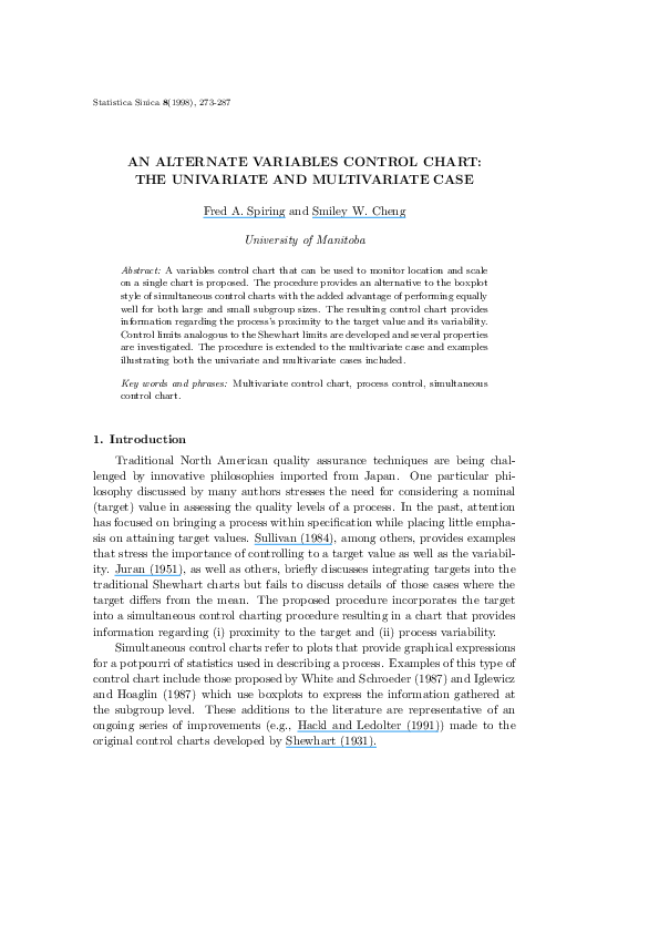 (PDF) An alternate variables control chart: the univariate and multivariate case