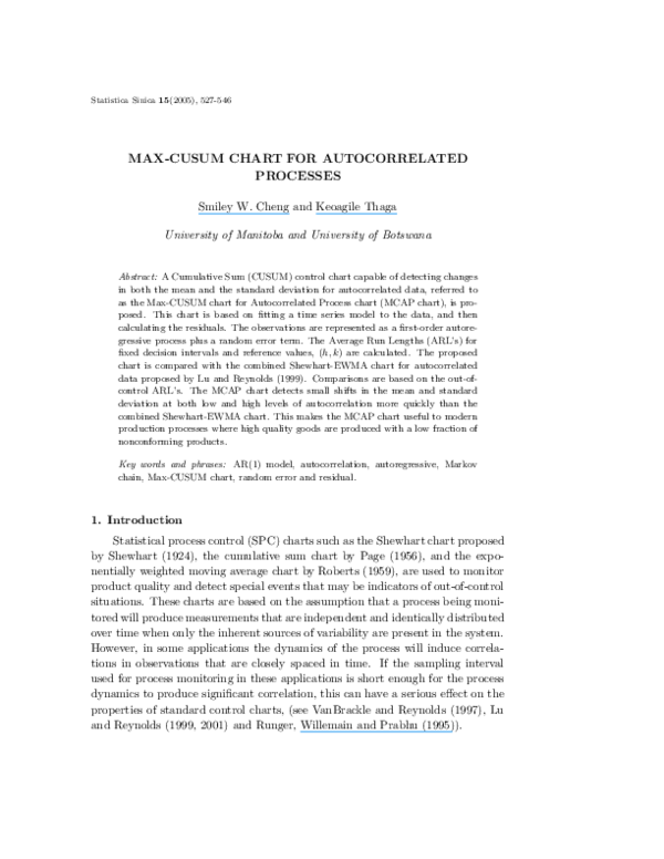 (PDF) Max-Cusum chart for autocorrelated processes