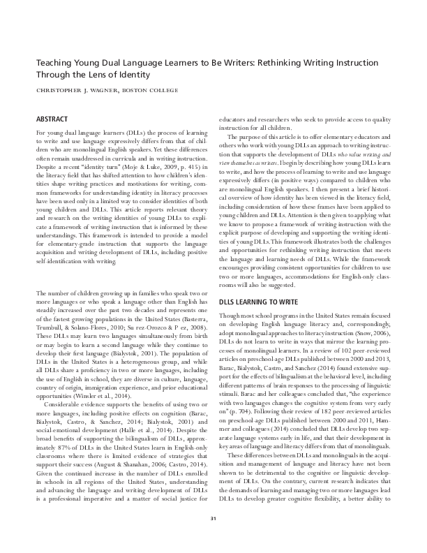Pdf Teaching Young Dual Language Learners To Be Writers Rethinking Writing Instruction