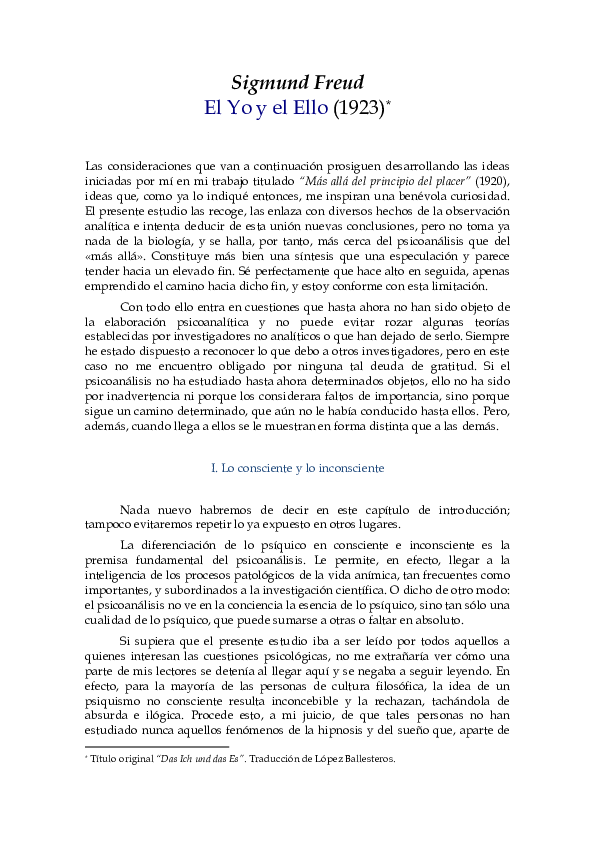 (PDF) Sigmund Freud El Yo y el Ello (1923