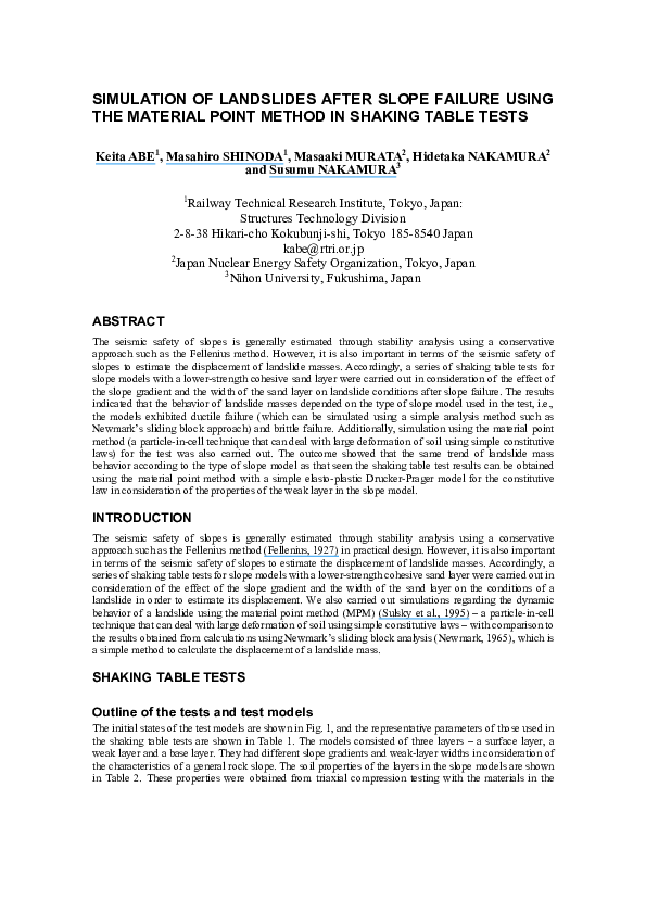 (PDF) Simulation of Landslides After Slope Failure Using the Material Point Method in Shaking ...