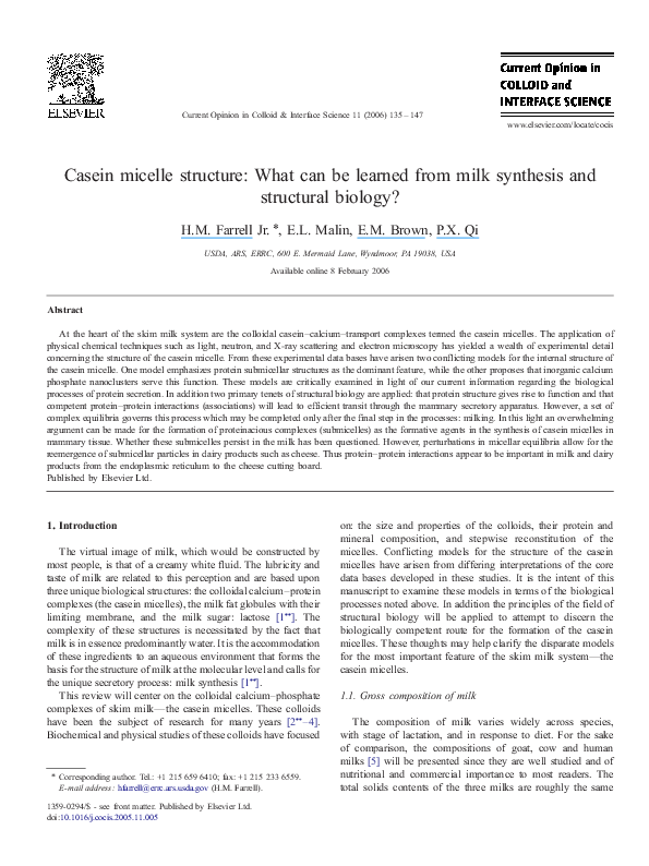 Pdf Casein Micelle Structure What Can Be Learned From Milk Synthesis And Structural Biology
