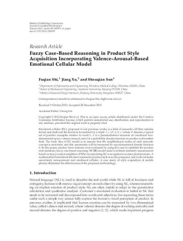 (PDF) Fuzzy Case-Based Reasoning in Product Style Acquisition Incorporating Valence-Arousal ...