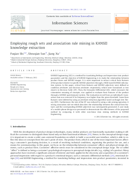 (PDF) Employing rough sets and association rule mining in KANSEI knowledge extraction