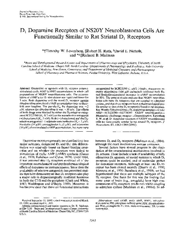 (PDF) D 1 Dopamine Receptors of NS20Y Neuroblastoma Cells Are ...