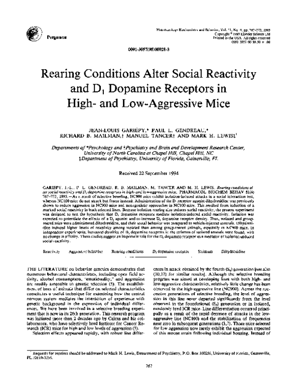 (PDF) Rearing conditions alter social reactivity and D1 dopamine ...