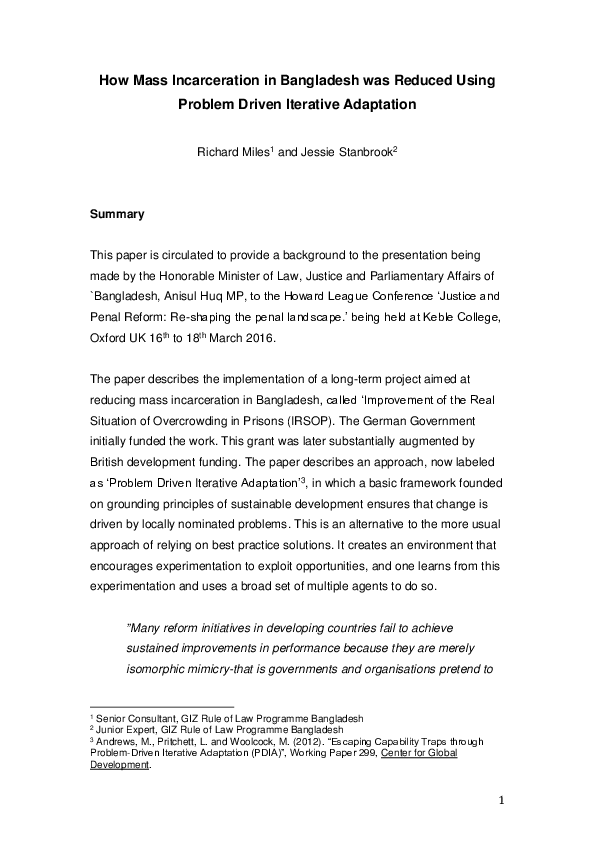(PDF) How Mass Incarceration in Bangladesh was Reduced Using Problem ...