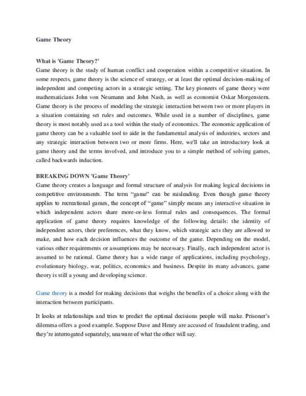 (DOC) Game Theory