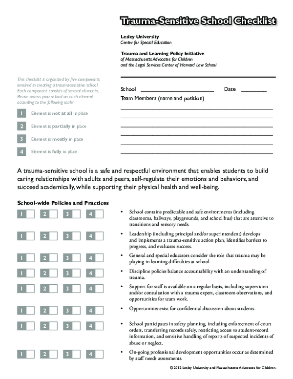 (PDF) Trauma sensitive school checklist