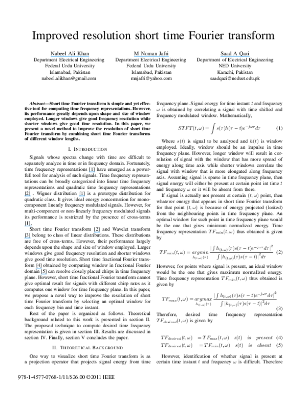 (PDF) Improved resolution short time Fourier transform