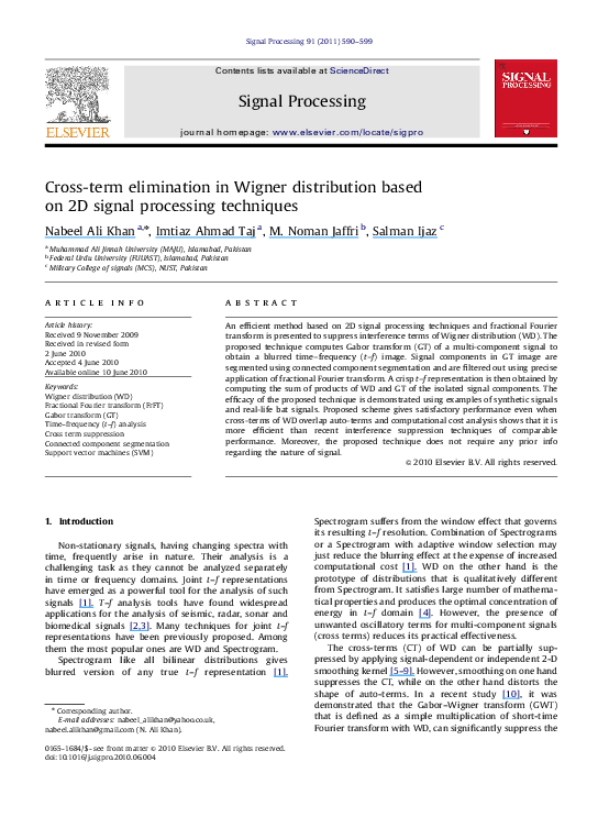 Pdf Cross Term Elimination In Wigner Distribution Based On 2d Signal Processing Techniques