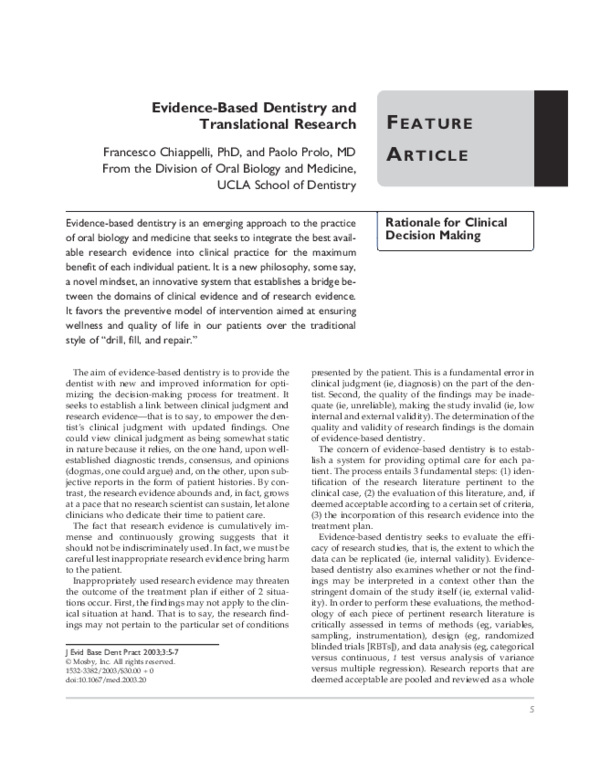 (PDF) Evidence-based dentistry and translational research